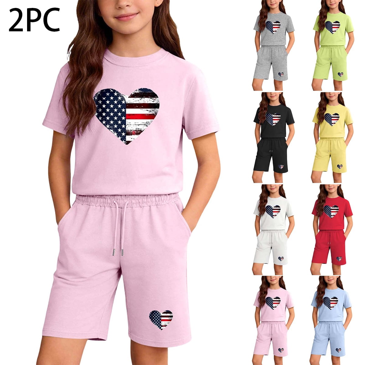 Afuyipoi Boys Girls 2PC Independence Day Sets (4-14 Years), Elastic ...