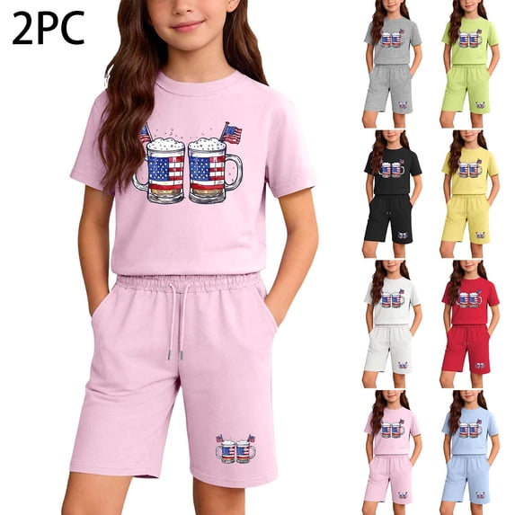 Afuyipoi Boys Girls 2PC Independence Day Sets (4-14 Years), Elastic ...