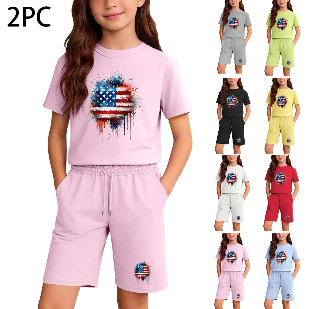 Afuyipoi Boys Girls 2PC Independence Day Sets (4-14 Years), Printed ...