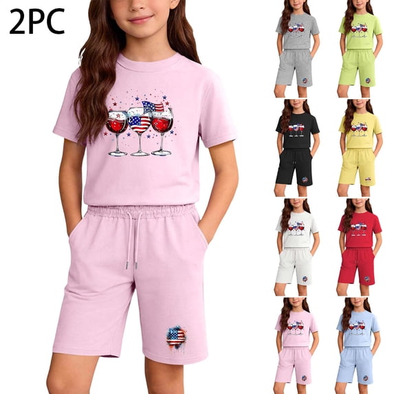 Afuyipoi Boys Girls 2PC Independence Day Sets (4-14 Years), Printed ...