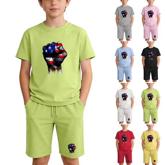 Afuyipoi Boys Girls Independence Day 2-Piece Lounge Set (4-14 Years ...