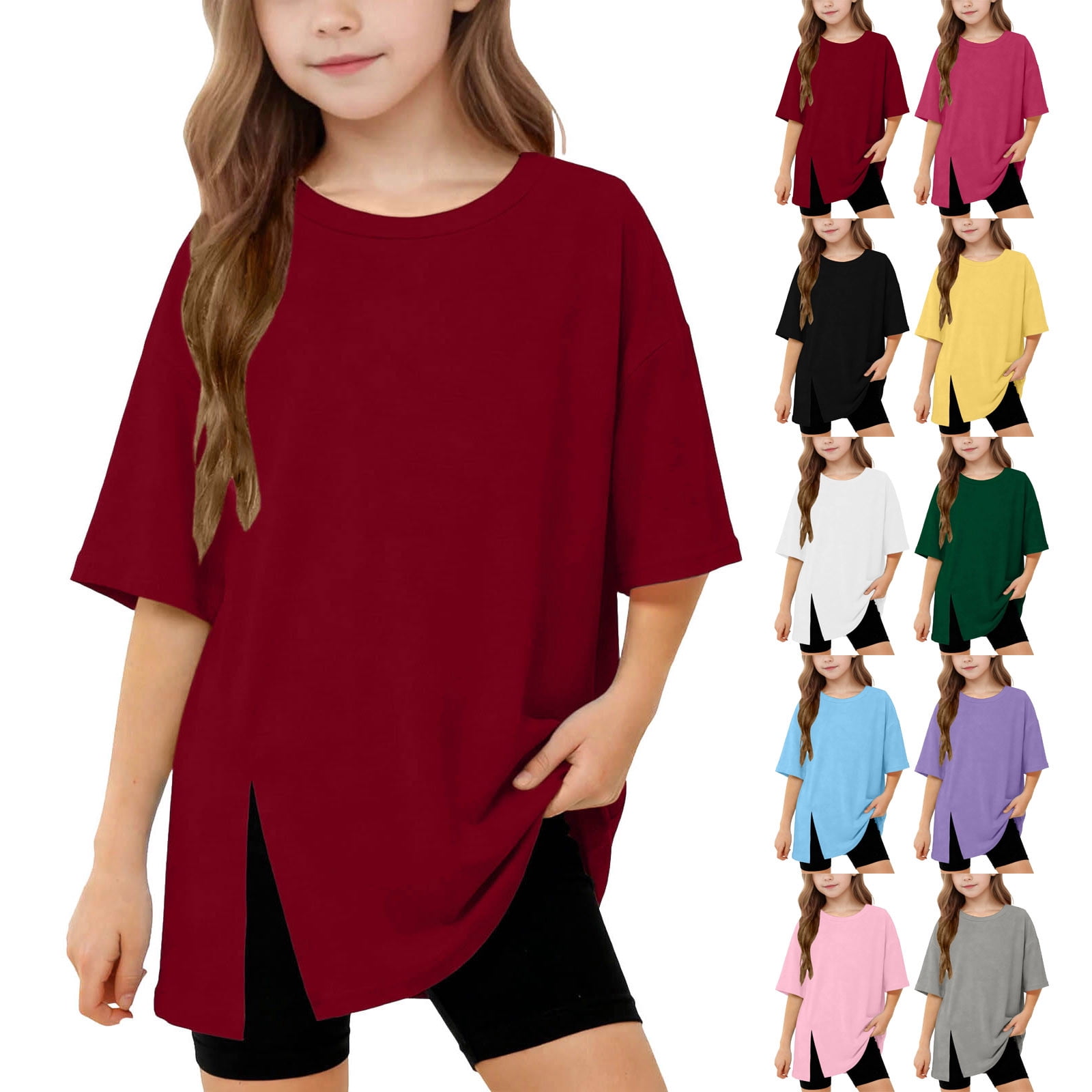 Afuyipoi Boys Girls Side Slit Loose Tee Oversized Top Sporty Shirt ...