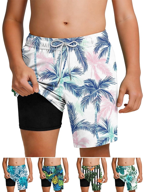 Afuyipoi Boys Tropical Hawaiian Print Swim Trunks（5-14 Years）, Kids ...