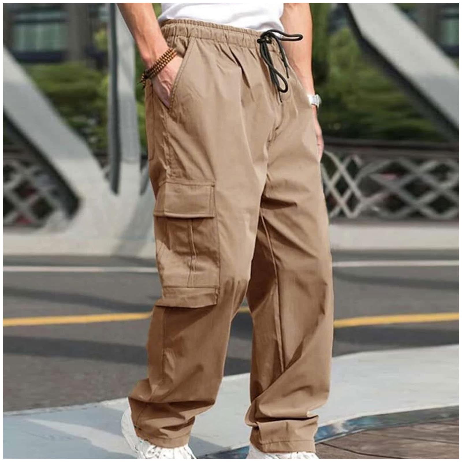 Afuyipoi Cargo Pants for Men, Multi Pockets Elastic Waist Straight Type ...