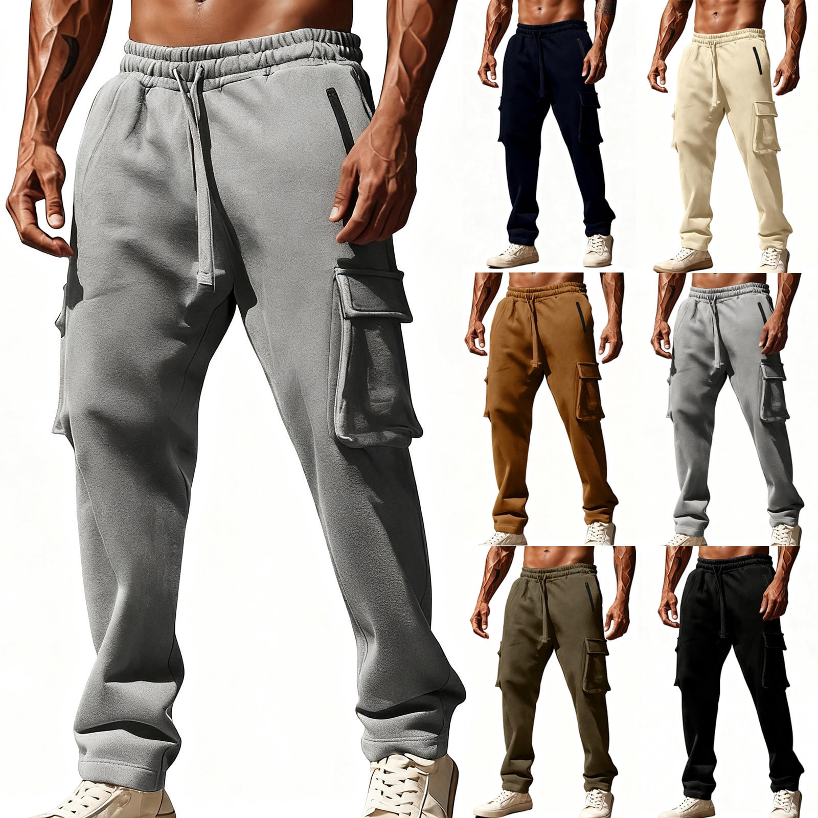 Afuyipoi Cargo Sweatpants for Men, Elastic Waist with Drawstring Casual Stright Leg Sport ...