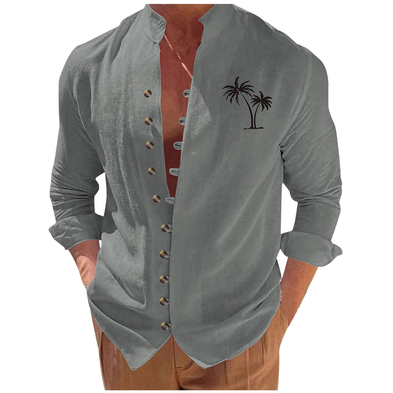 Afuyipoi Casual Button Up Shirt for Men,V-neck Casual Multi-button ...