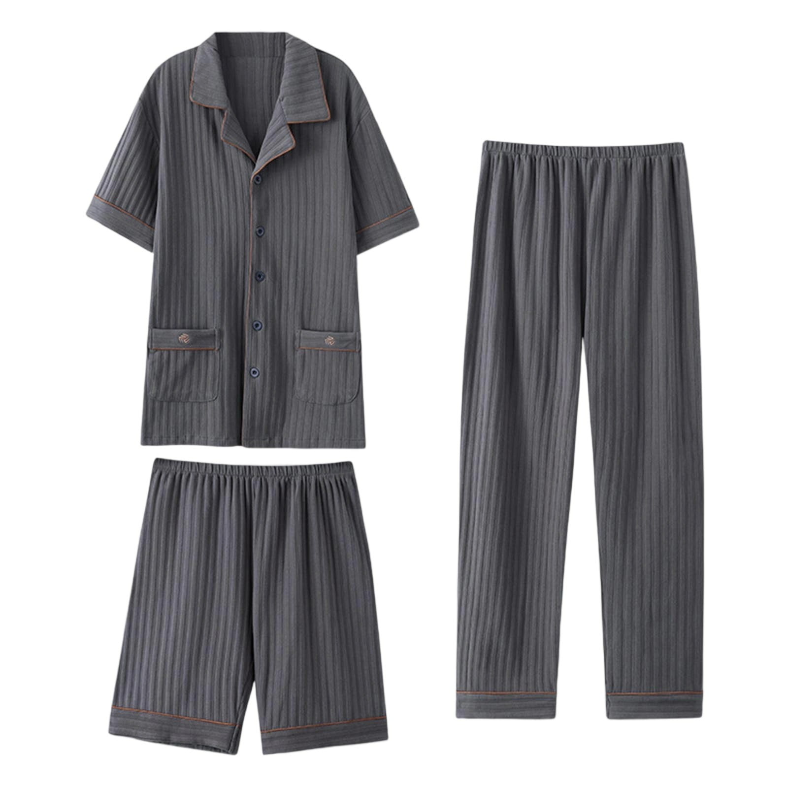 Afuyipoi Cotton Pajama Set Men,Button Down Solid Color Breathable ...