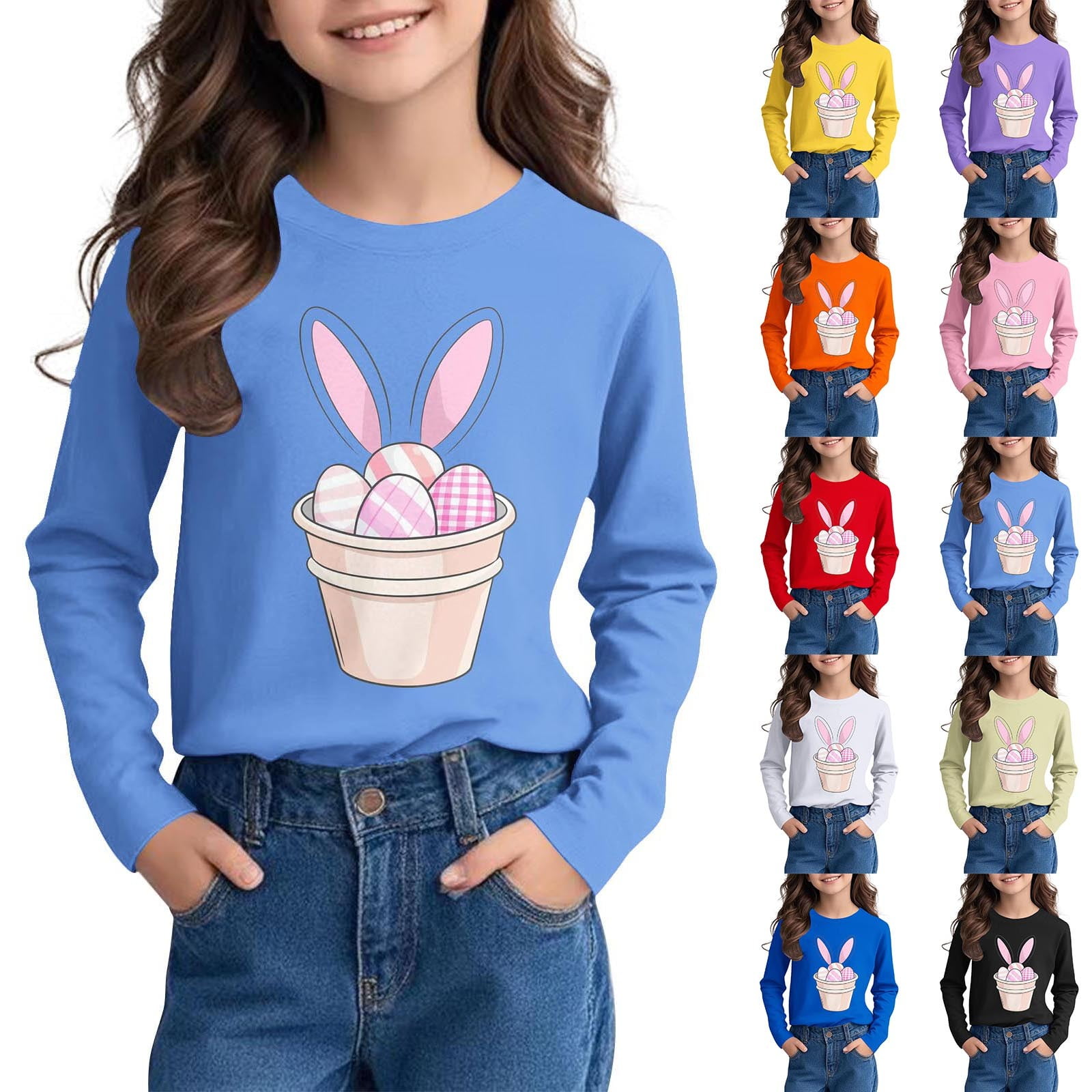 Afuyipoi Easter Kids Long Sleeve Tee,Round Neck Festive Print Holiday ...