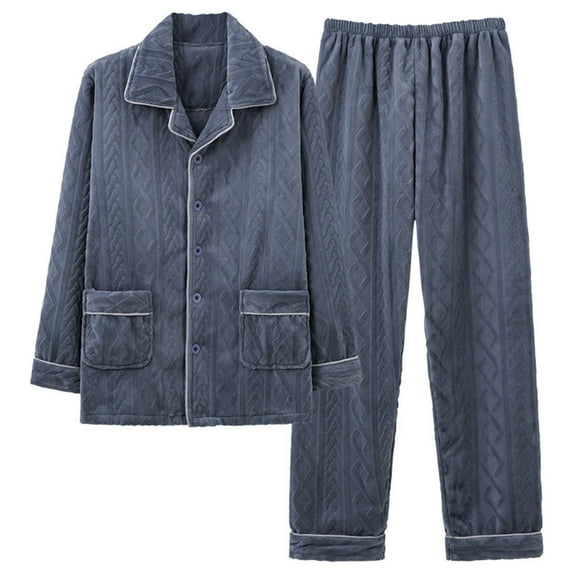 Afuyipoi Flannel Pajamas Men , Elastic Waist Pajama Set Solid Sleep Set ...