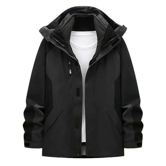 Afuyipoi Fleece Jacket Men,Zip-up Color Block Long Sleeves Hooded ...