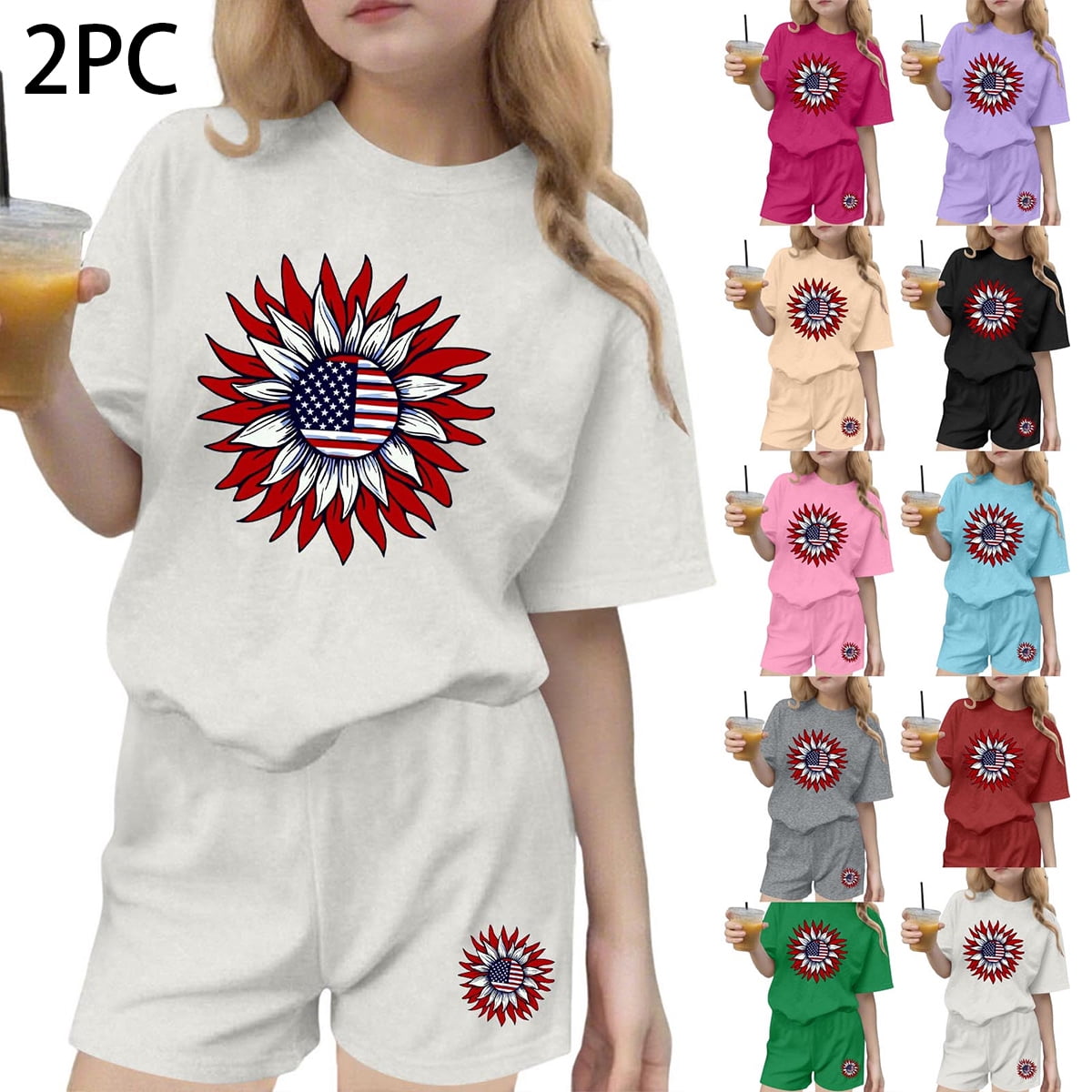 Afuyipoi Girls 2PC Independence Day Sets (3-15 Years), Elastic Waist ...