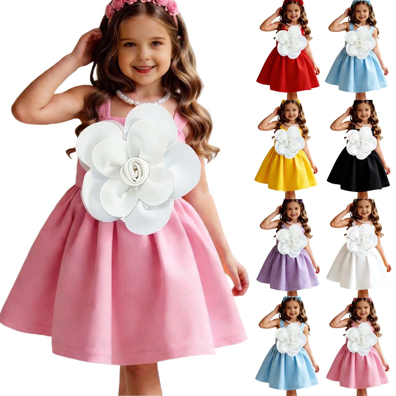 Afuyipoi Girls 3D Floral Puff Dress (2-8 Years) Soft Breathable Fabric ...