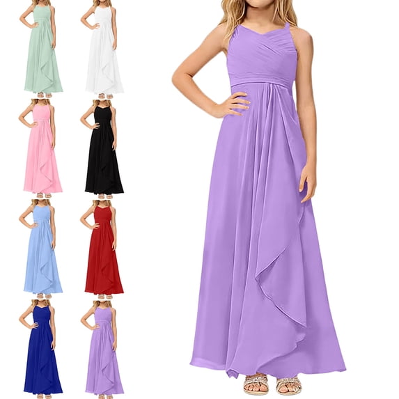Afuyipoi Girls Chiffon Long Dress (1-13 Years) Soft Flowy Fabric ...