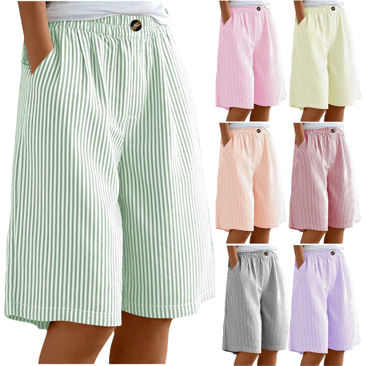 Afuyipoi Girls Cotton Linen Striped Shorts（4-14 Years）, Kids Loose Fit ...