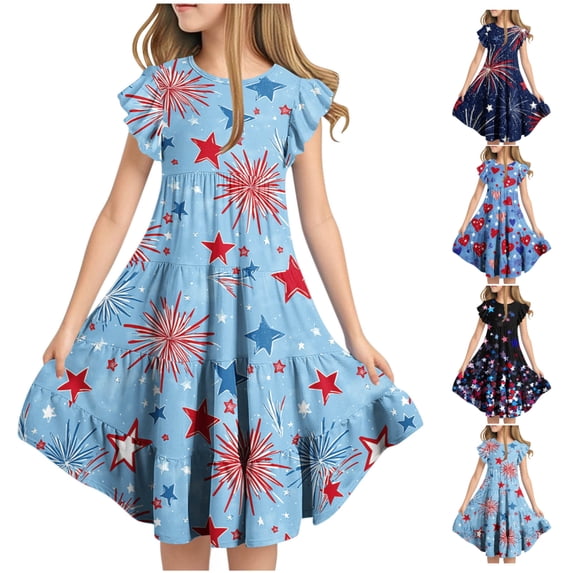 Afuyipoi Girls Fashion Ruffled Short Sleeve Dress (6-15 Years) Summer ...
