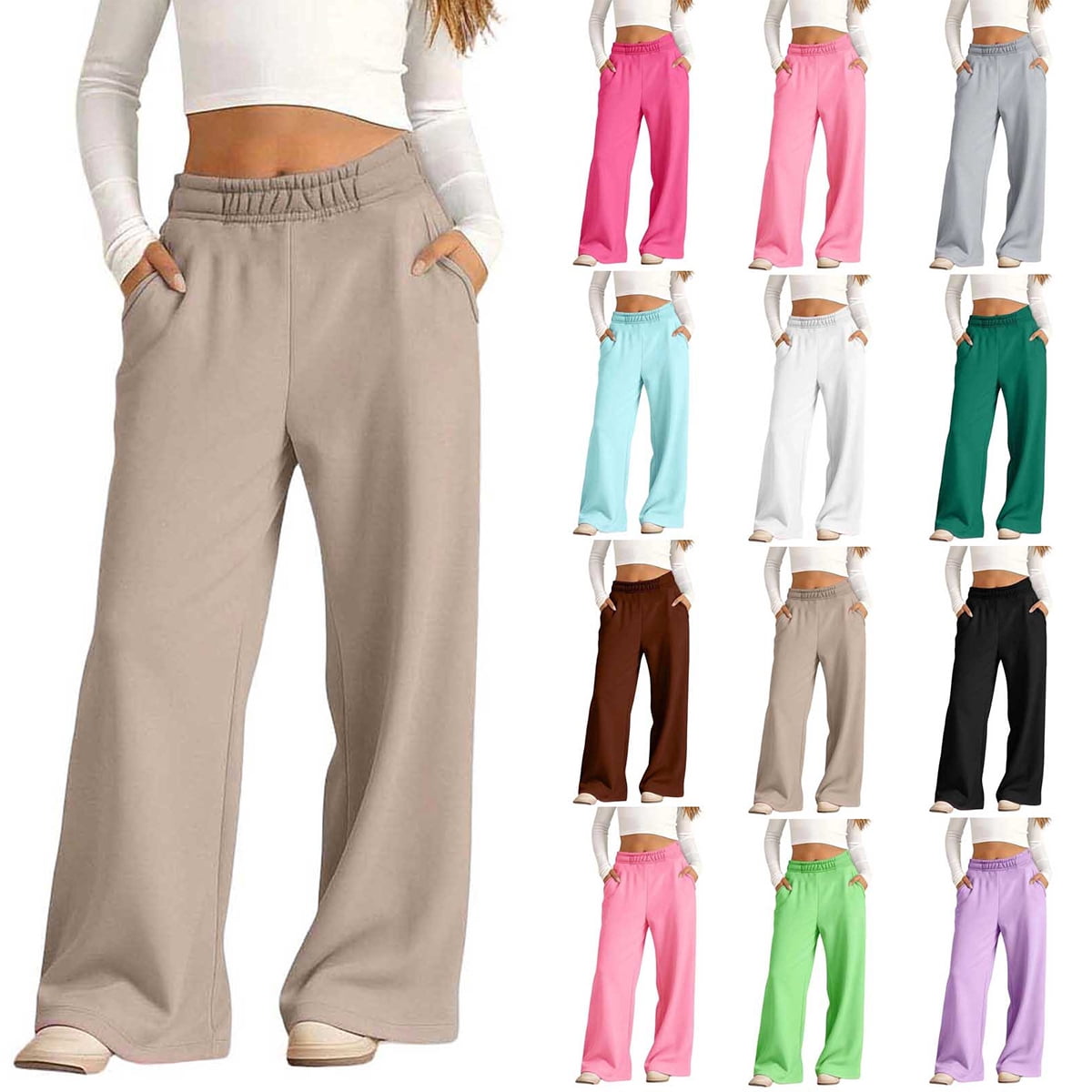 Afuyipoi Girls Fashion Sweatpants Size 5-14 Solid Color Elastic Waist ...