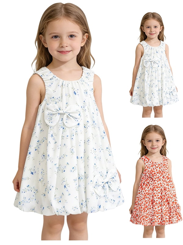 Afuyipoi Girls Floral Bubble Dress (1-5 Years) Breathable Stretch ...