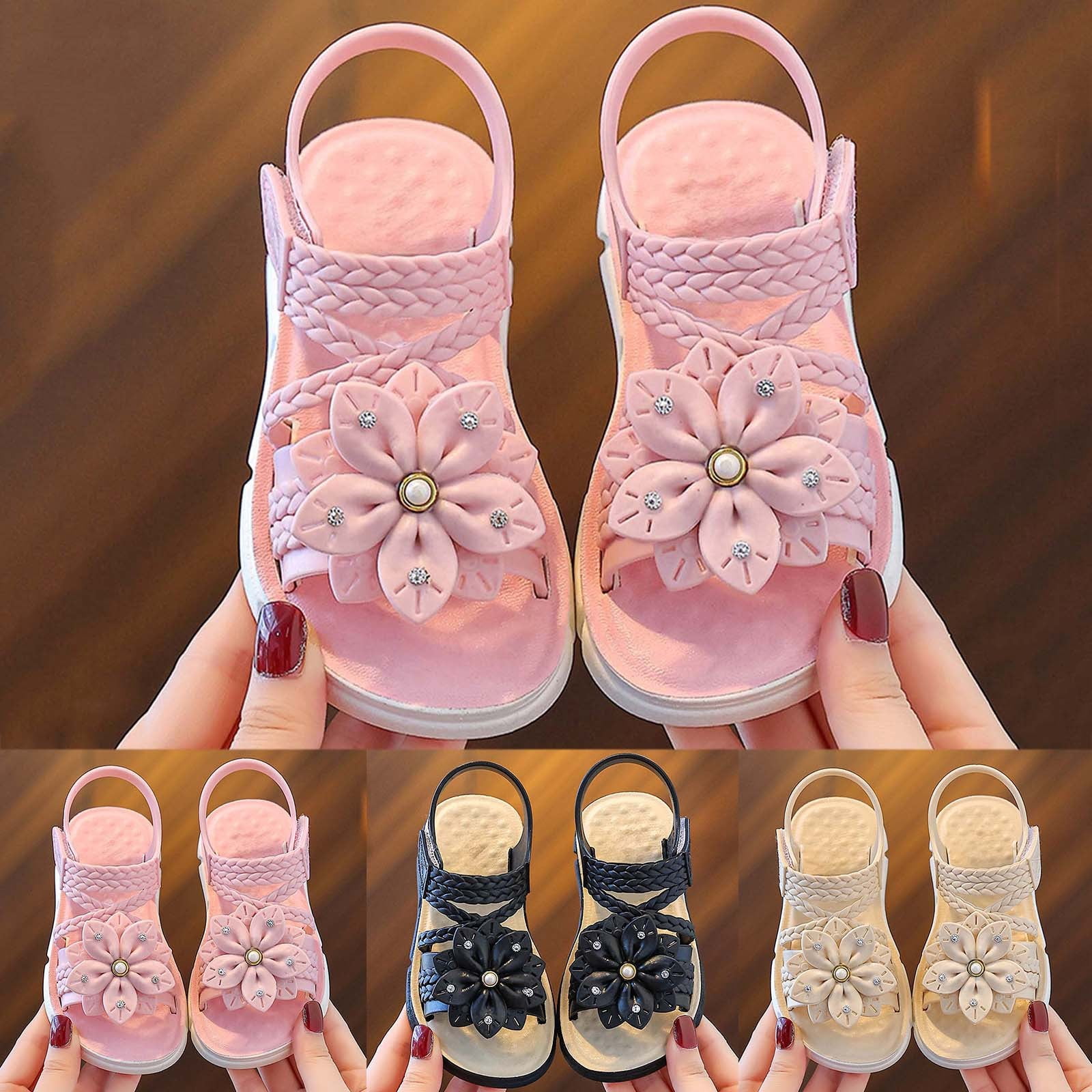 Afuyipoi Girls Flower Decor Sandals, Waterproof Soft Sole Beach Shoes ...