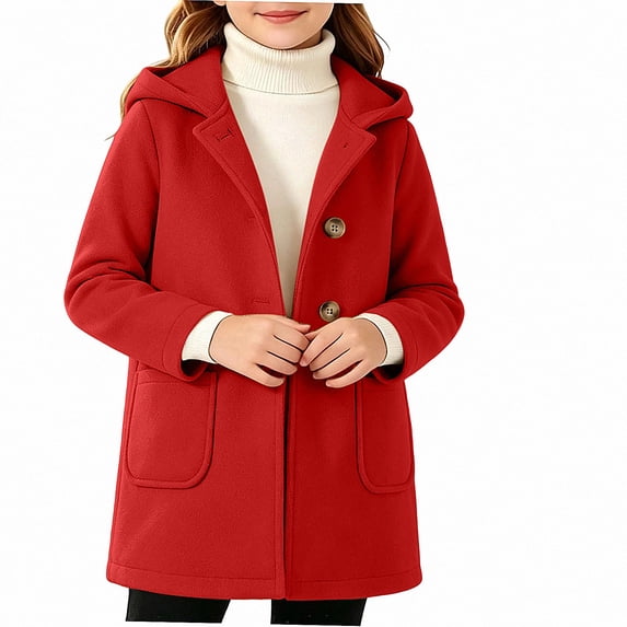 Afuyipoi Girls Hooded Overcoat (4-15) Long Sleeve Casual Ouertwear with ...