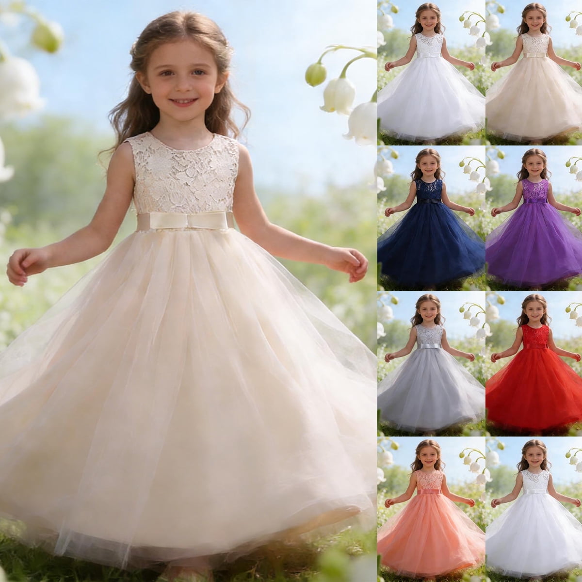 Afuyipoi Girls Lace Formal Gown (5-16 Years) Soft Lightweight Fabric ...