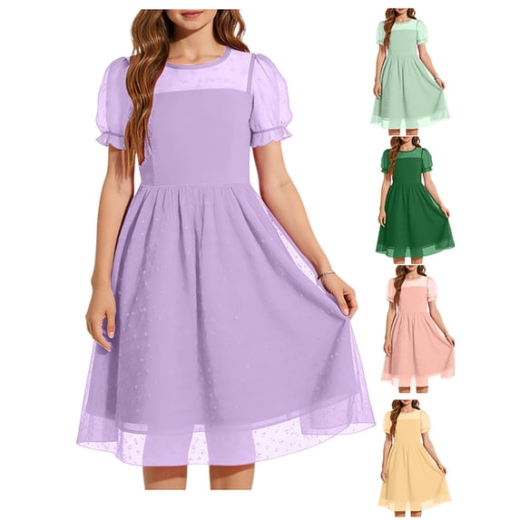 Afuyipoi Girls Polka Mesh Sundress (5-16 Years) Soft Breathable Fabric ...