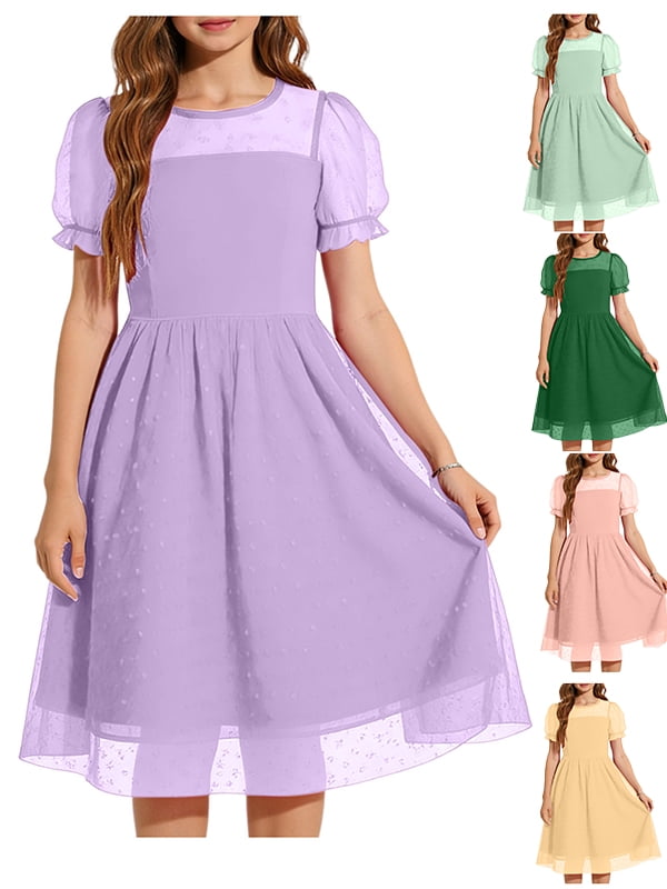 Afuyipoi Girls Polka Mesh Sundress (5-16 Years) Soft Breathable Fabric ...
