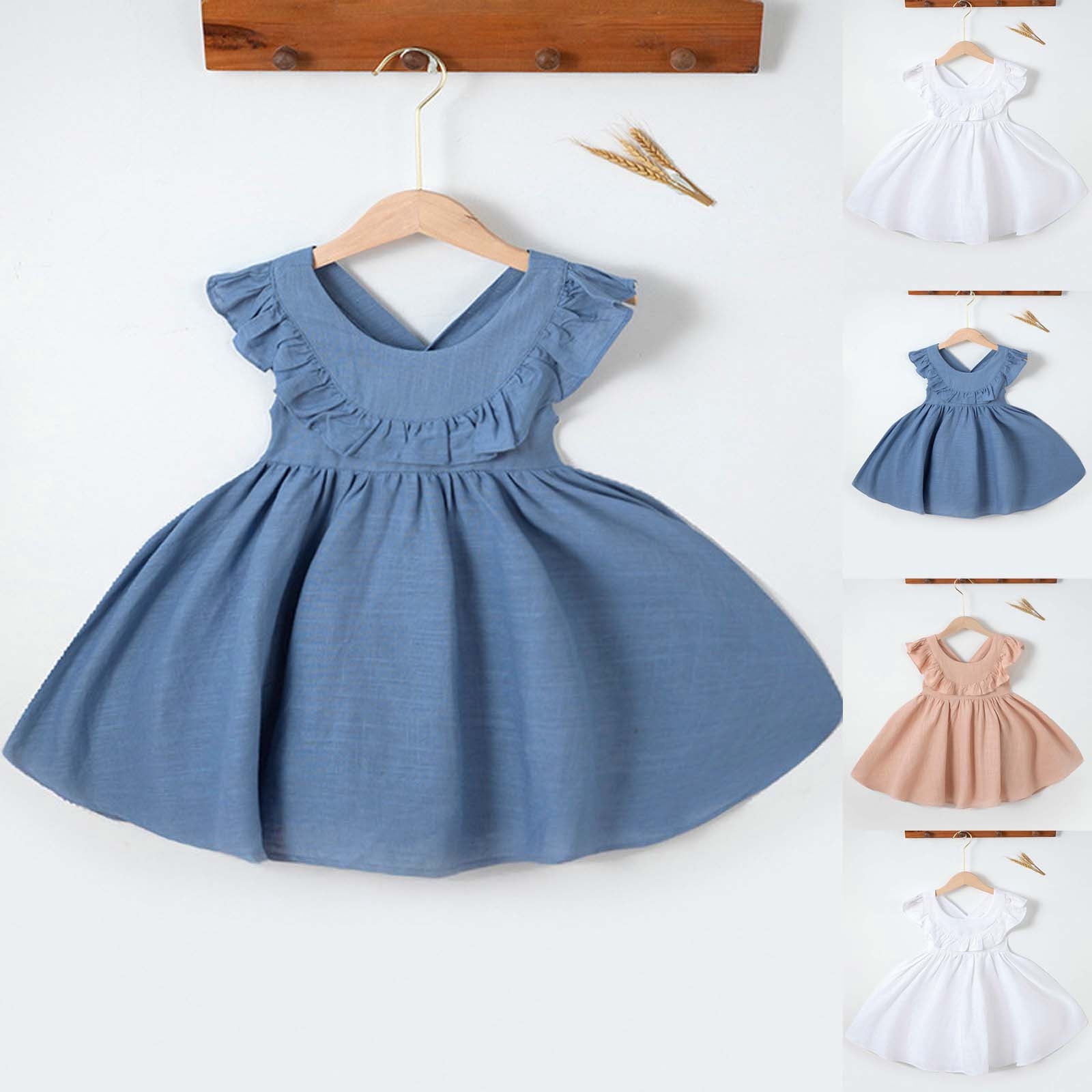 Afuyipoi Girls Ruffle Back Sundress (0-4 Years) Soft Breathable Fabric ...