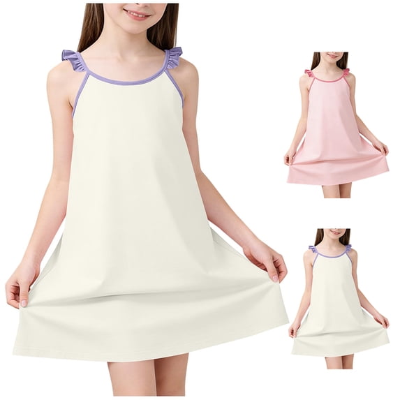 Afuyipoi Girls Ruffle Strap Sundress (4-14 Years) Soft Comfortable ...