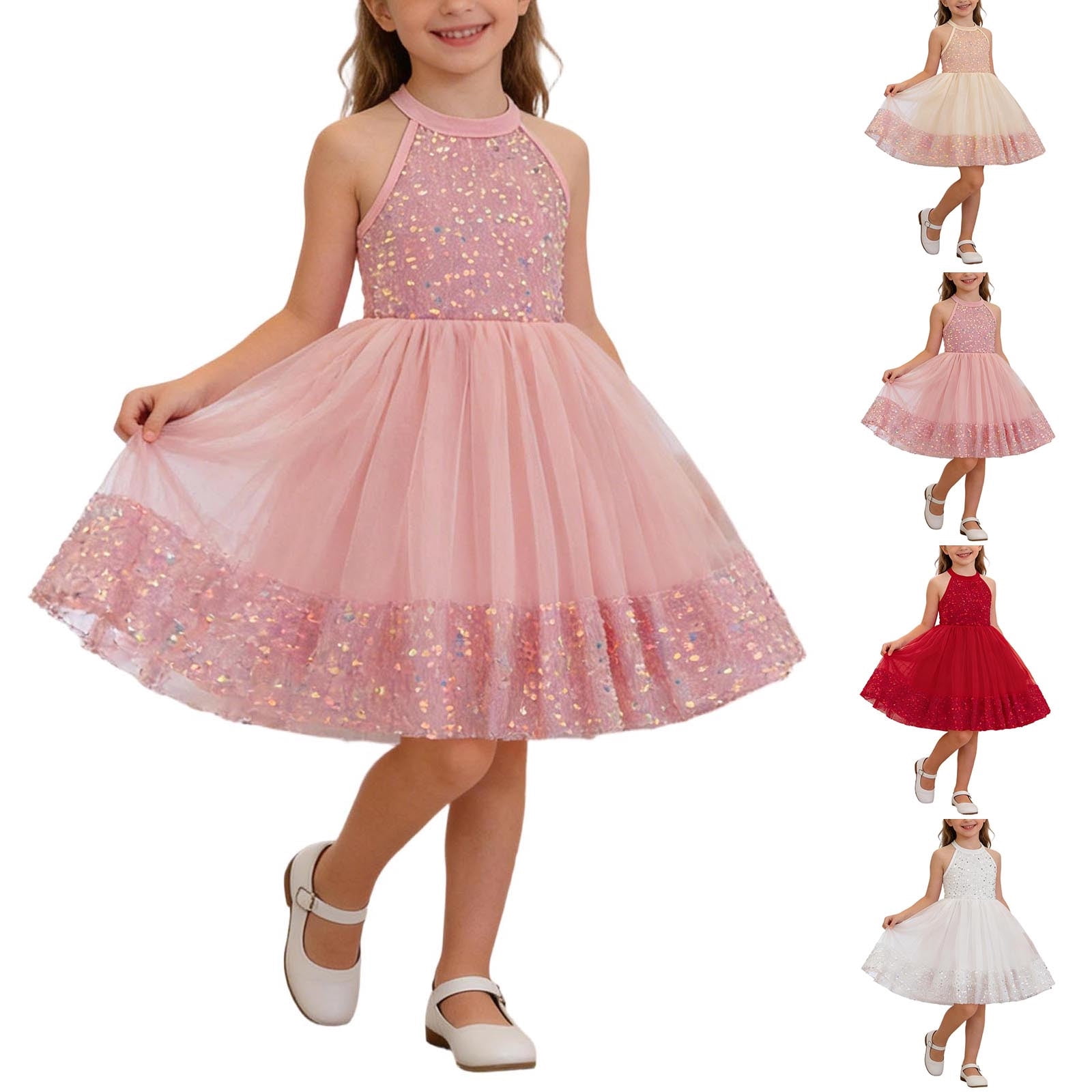 Afuyipoi Girls Sequin Mesh Princess Dress (3-8 Years) Soft Comfortable ...
