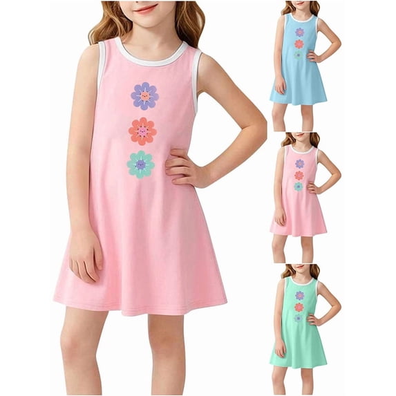 Afuyipoi Girls Sleeveless Dress Size 2-8Y Floral Printed Summer ...