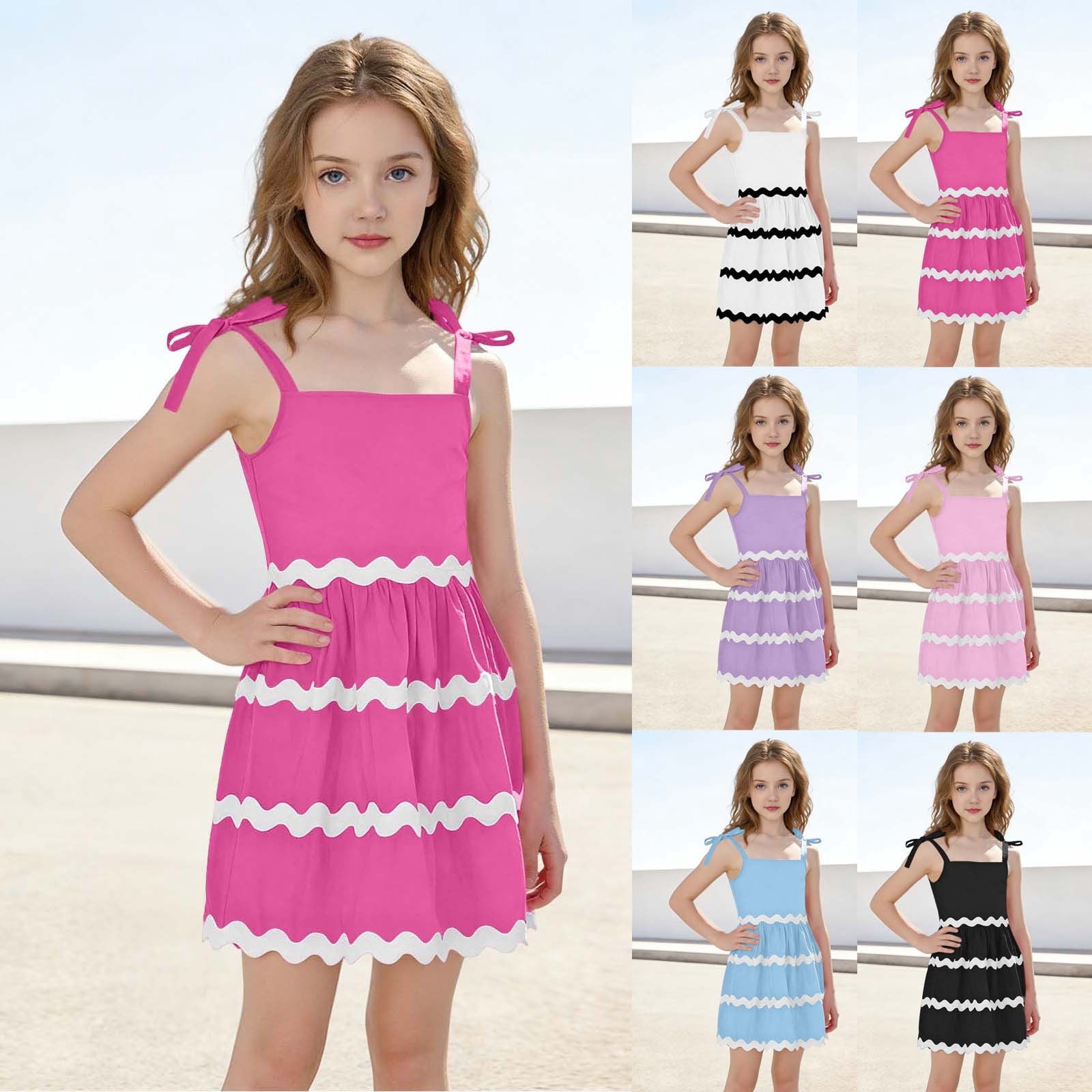 Afuyipoi Girls Solid Color Camisole Dress (3-13 Years) Soft Breathable ...