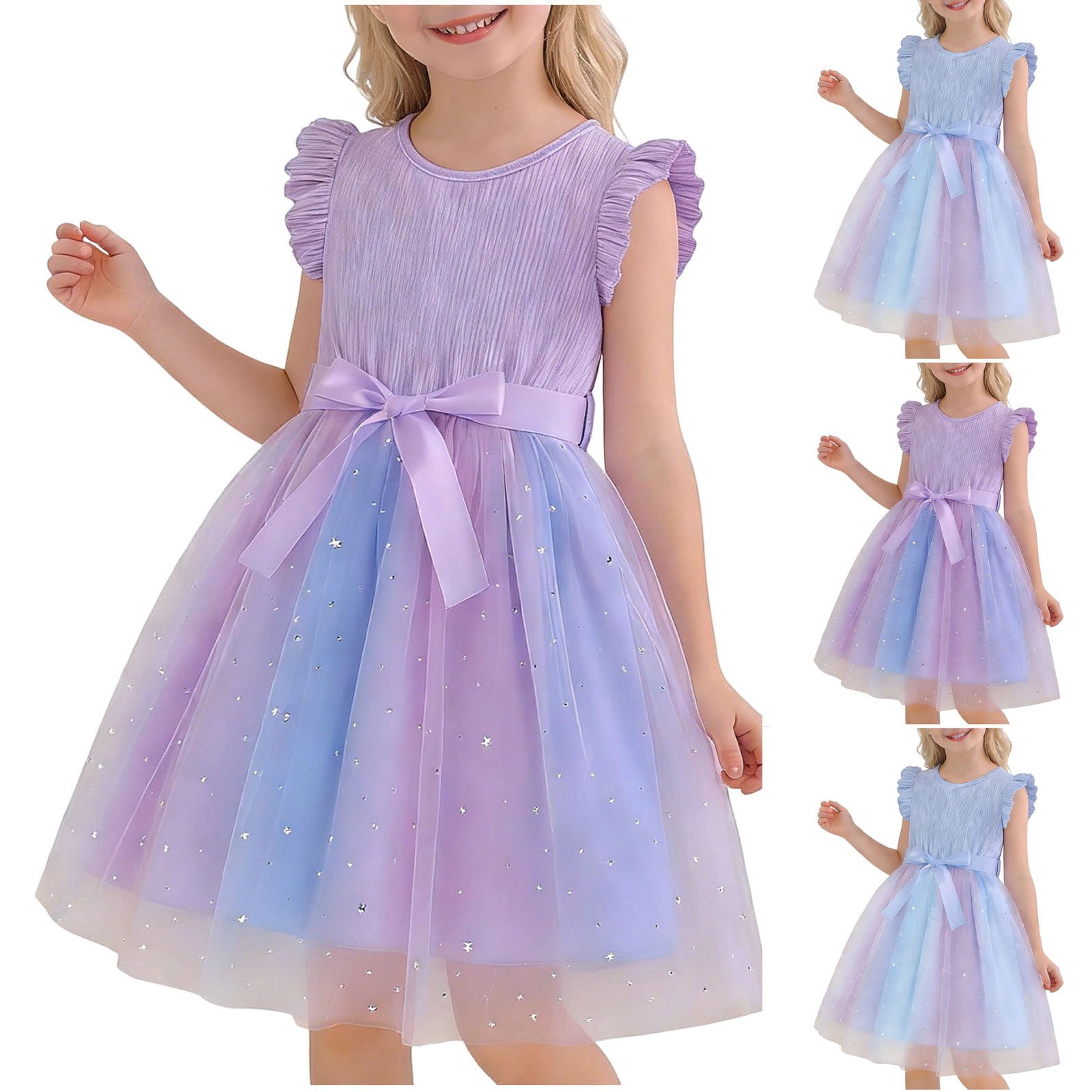Afuyipoi Girls Starry Mesh Dress (1-8 Years) Soft Lightweight Fabric ...