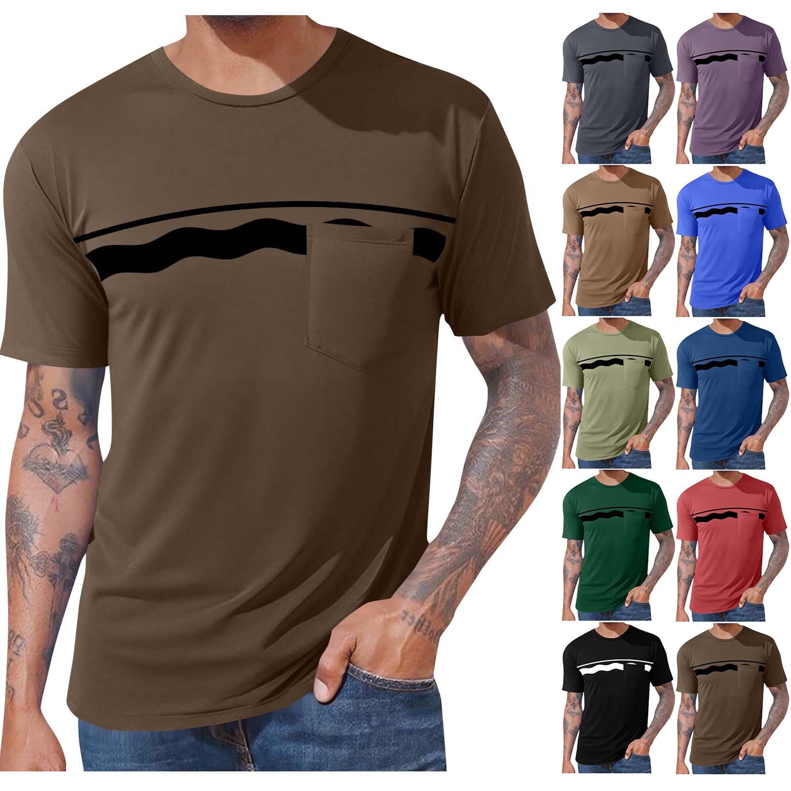 Afuyipoi Graphic Tees for Men,Vintage Casual Fitness Pocket Round ...