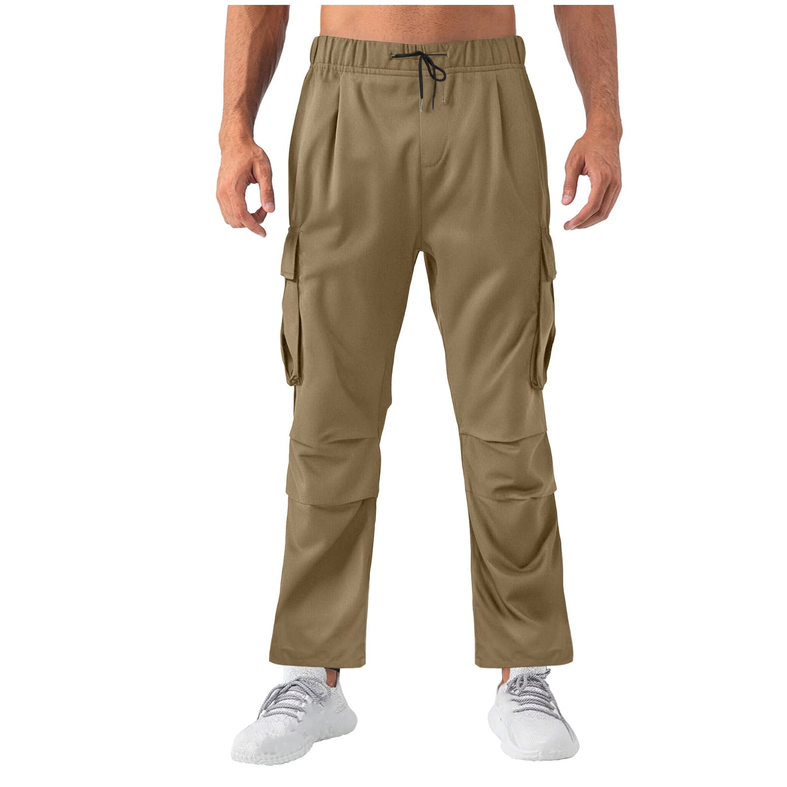 Afuyipoi Khaki Cargo Pants for Men,with Multiple Pockets Elastic Waist ...
