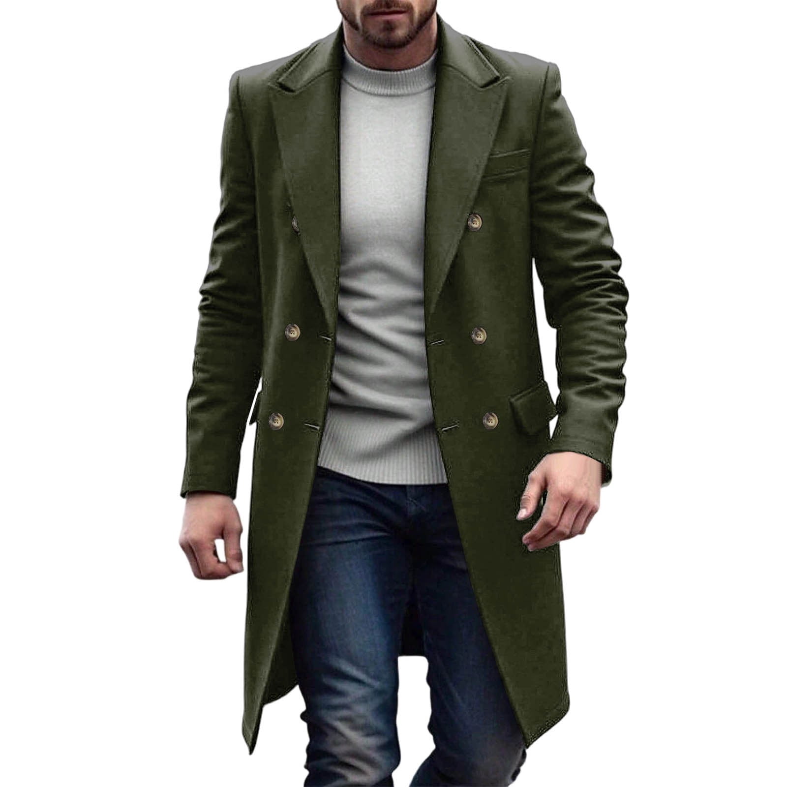 Afuyipoi Leather Trench Coat Mens,Duster Coat Long Warm Mid Length ...