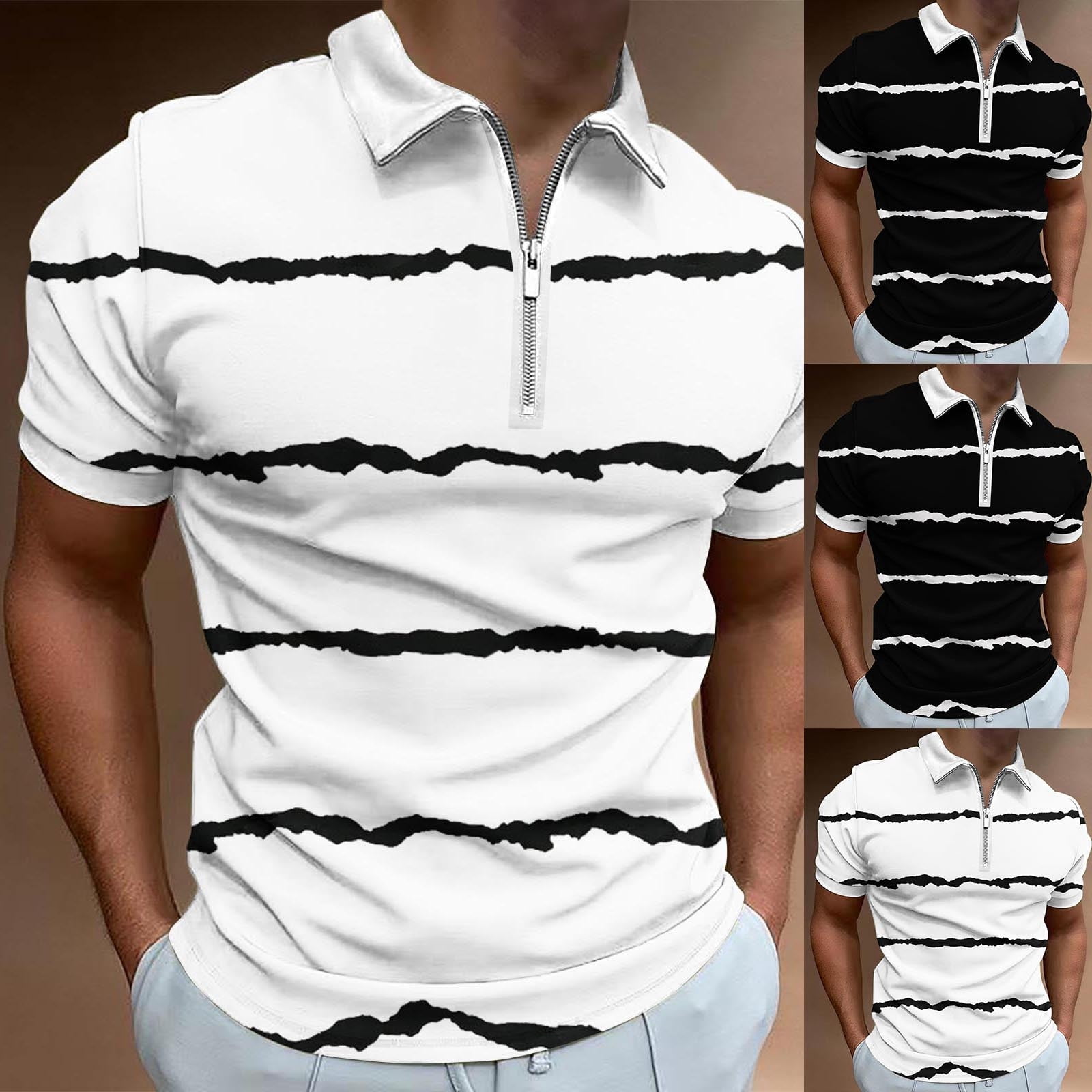 Afuyipoi Men Casual Printed T-Shirts,Zipper Front Short Sleeve Turn ...