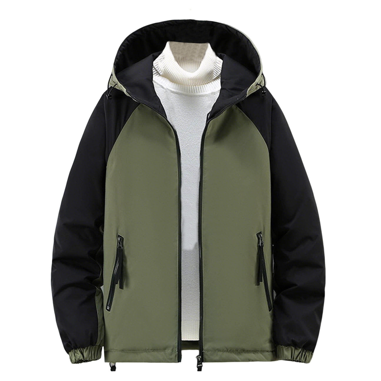 Afuyipoi Men Color Block Jacket,with Pockets Fleece Zipper Hooded ...