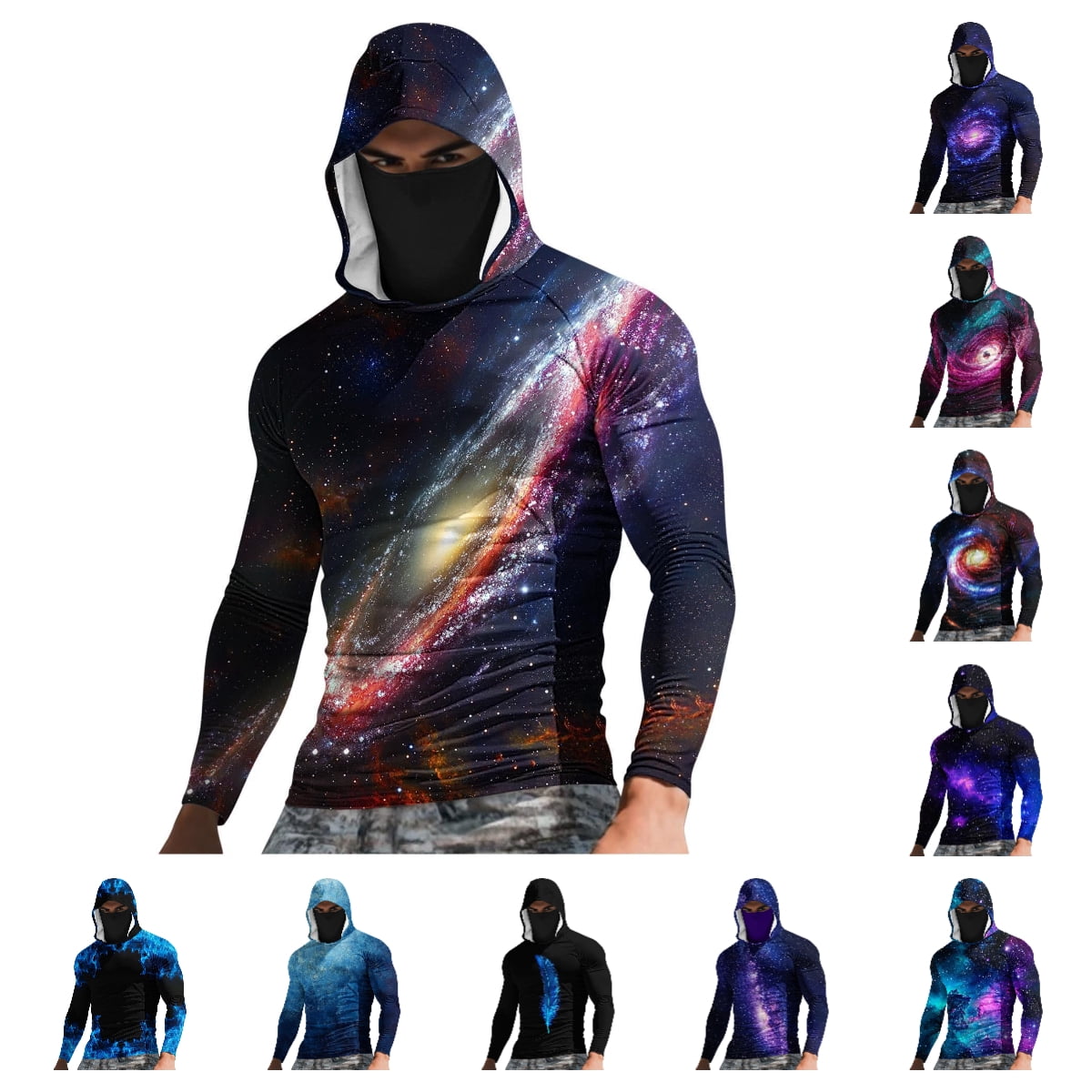 Afuyipoi Men Face Mask Hooded T-Shirt,Face Mask Breathable Long Sleeve ...