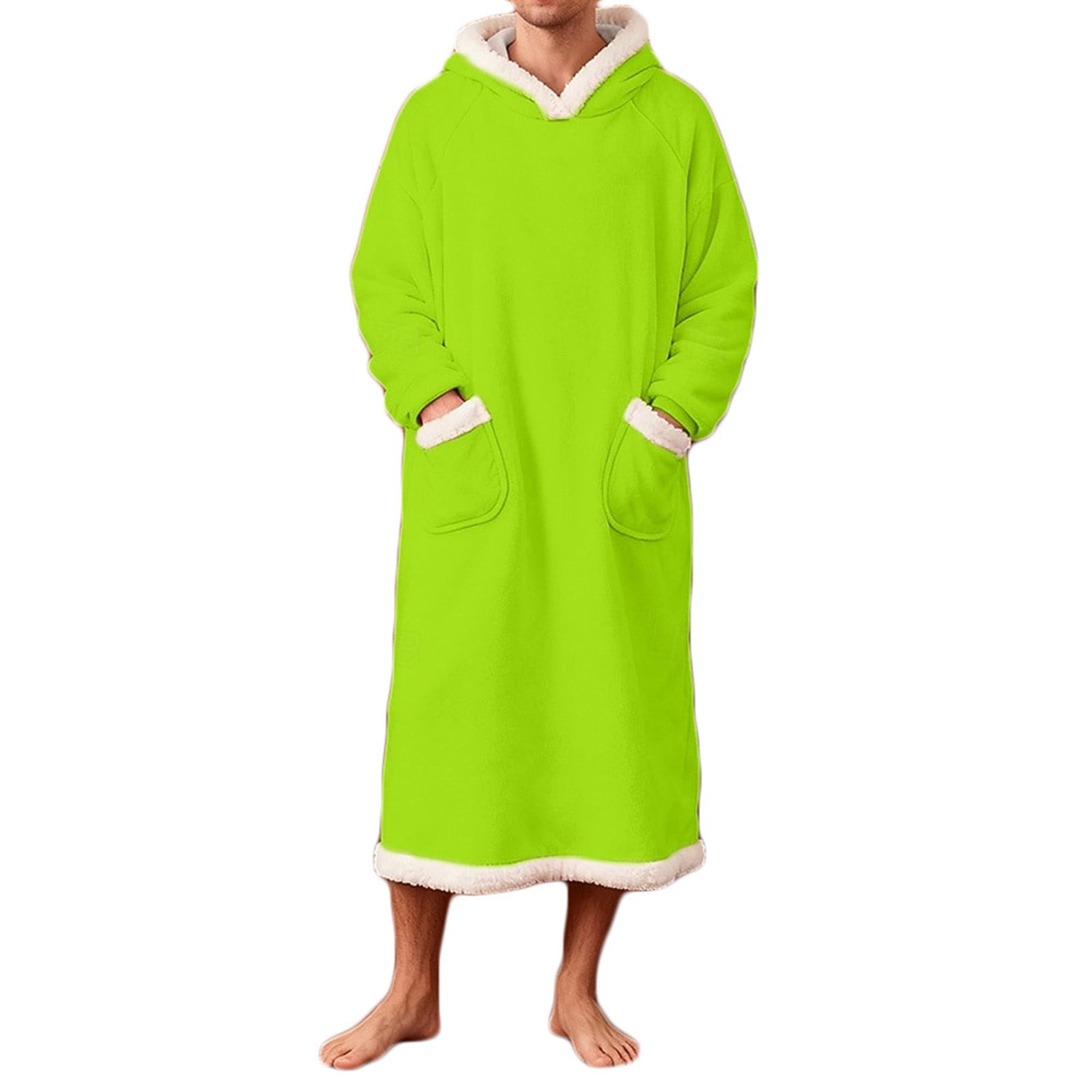 Afuyipoi Men Fleece Pullover Night Robe, Hooded Bathrobe With Pockets ...