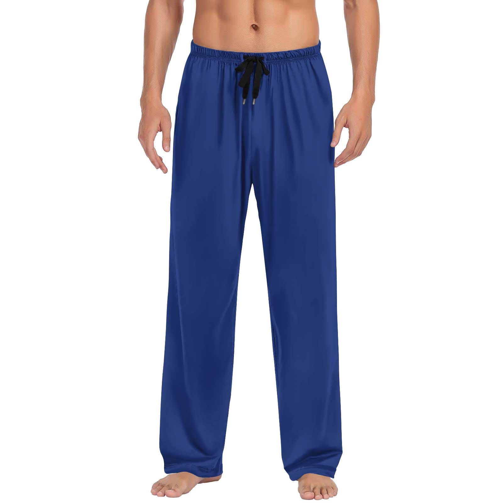 Afuyipoi Men Long Sleeve Pajamas Sleep Pants,Side Pockets Elastic Waist ...