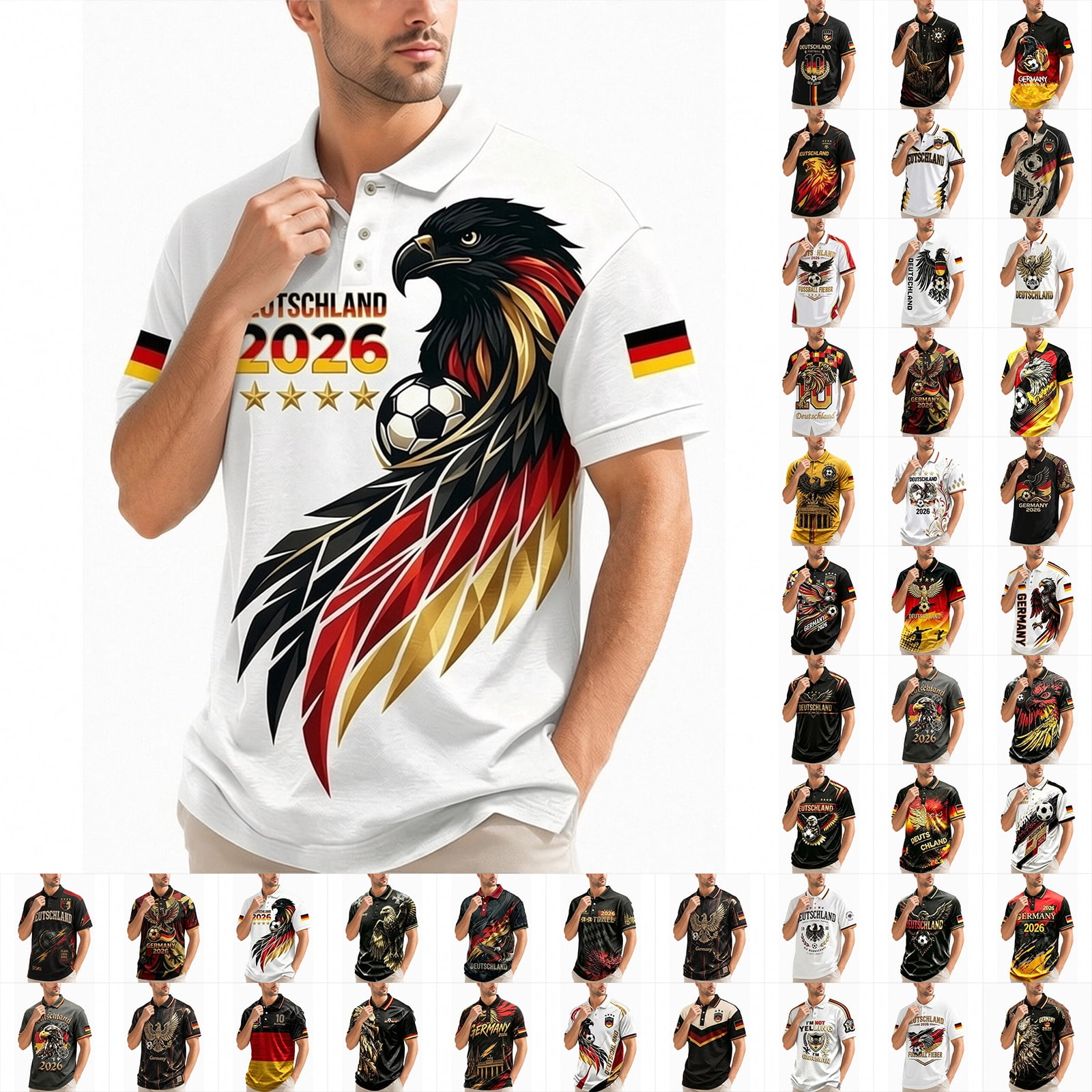 Afuyipoi Men’s 2026 Soccer Print Polo Shirt Casual Sporty Loose-Fit ...