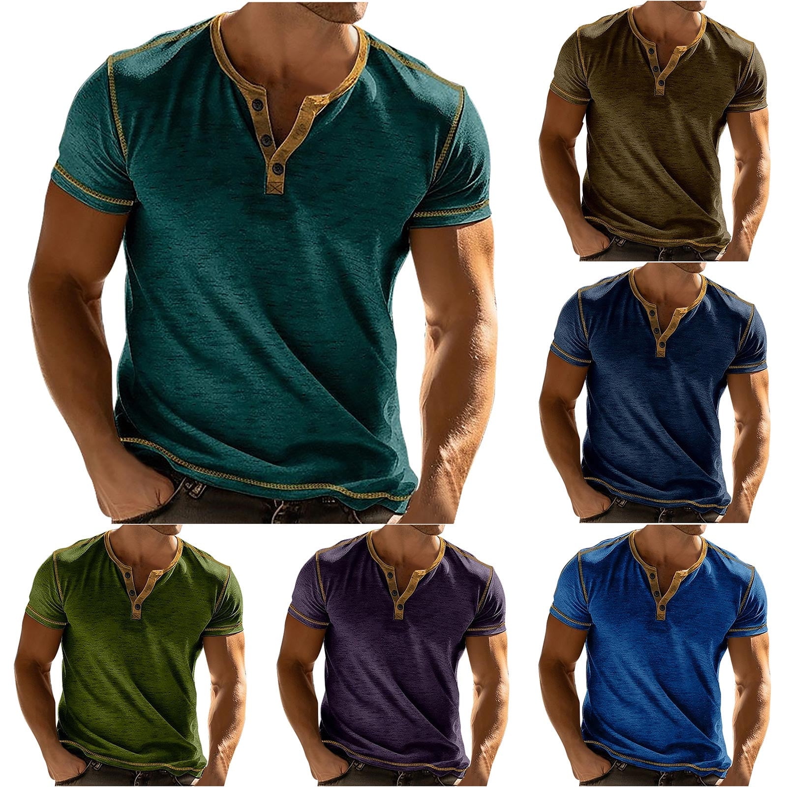 Afuyipoi Men's Athletic T-Shirts,Slim Fit Color Block Round Neck Gym ...
