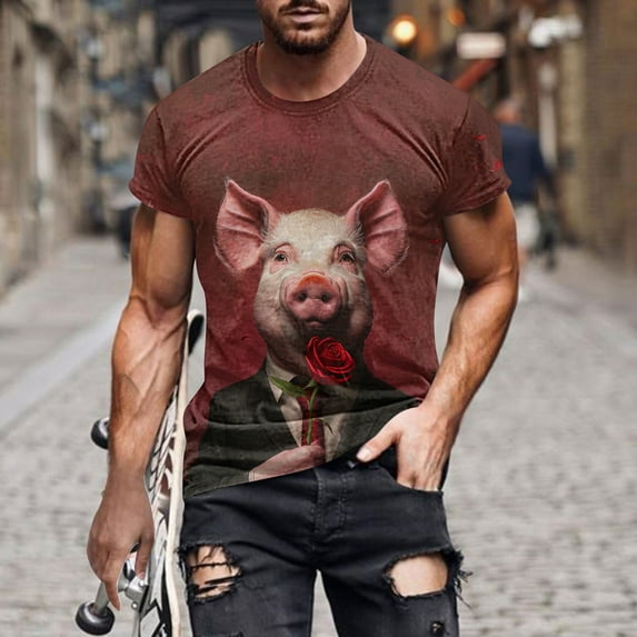 Afuyipoi Men's Boar Motif Workout Shirt,Extended Fit Selection Athletic ...