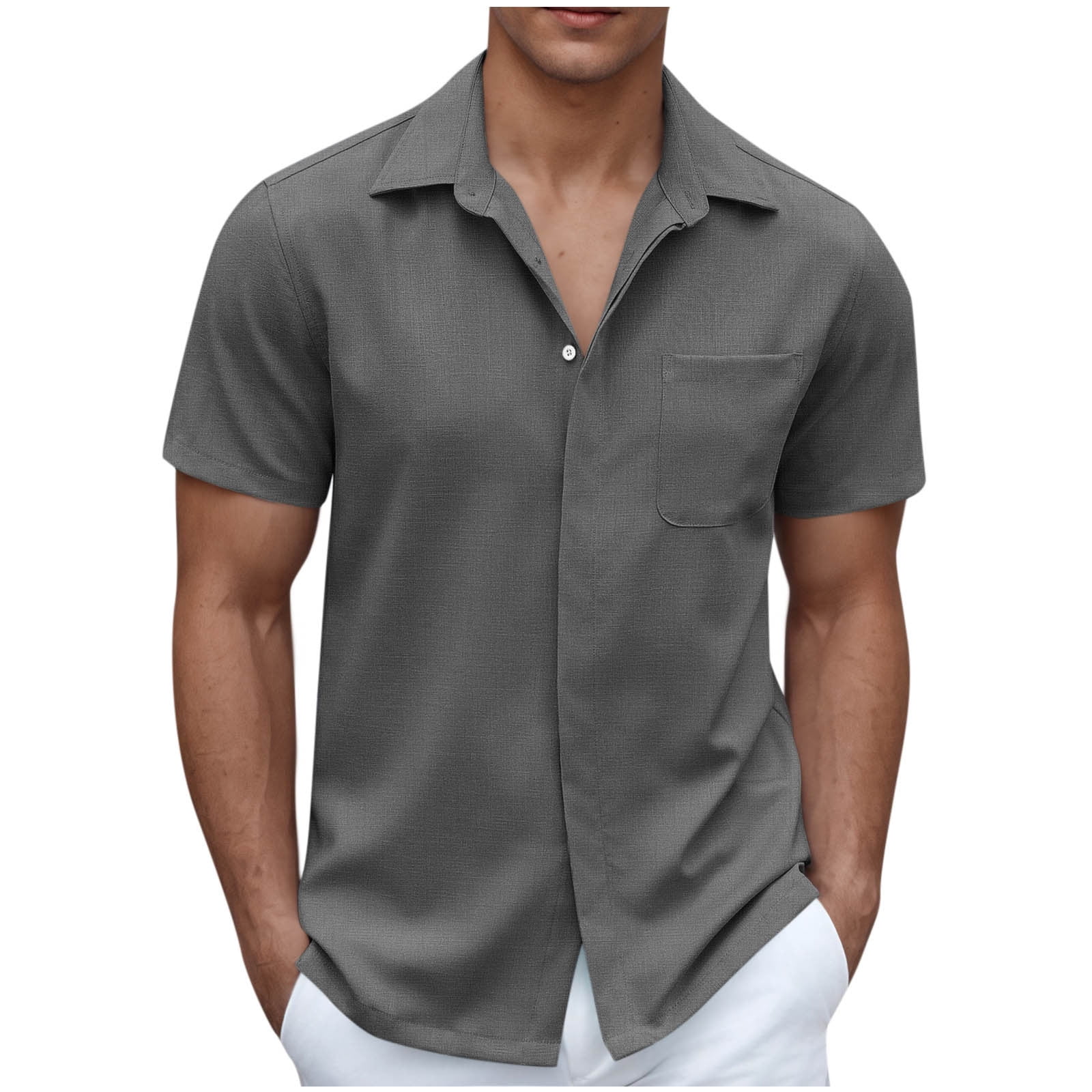 Afuyipoi Men's Button Down Shirt with Hidden Buttons, Solid Color ...