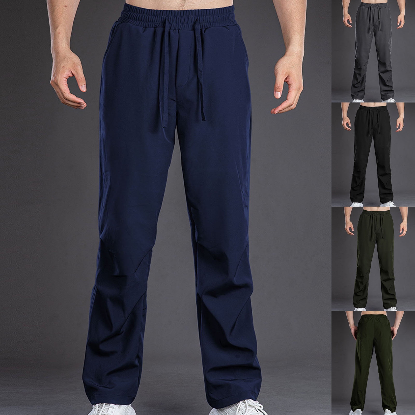 Afuyipoi Men's Cargo Pants, Drawstring Elastic Waist Straight-Leg ...