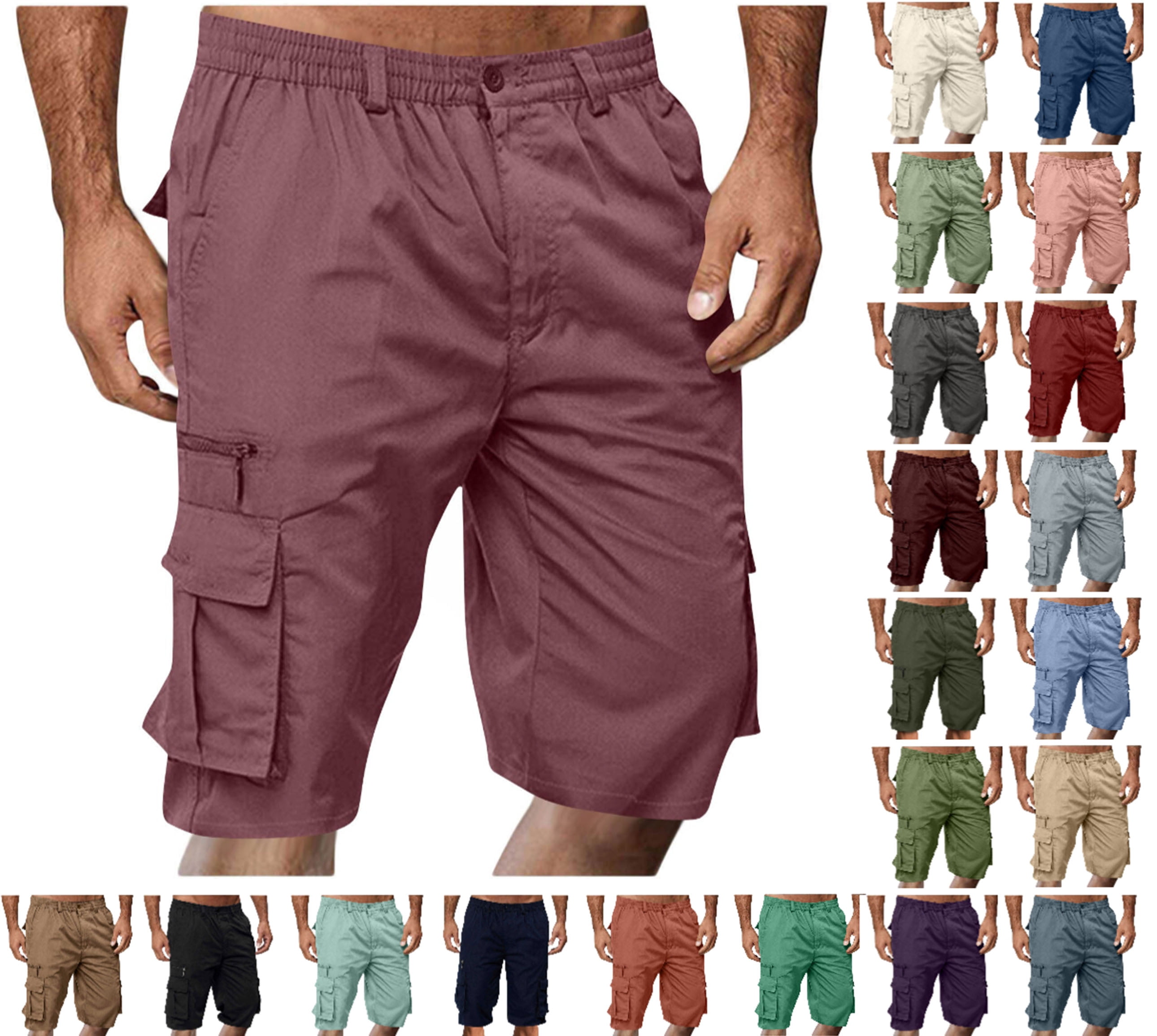 Afuyipoi Men's Casual Cargo Shorts, Multi-Pocket Stretch Waist Button ...