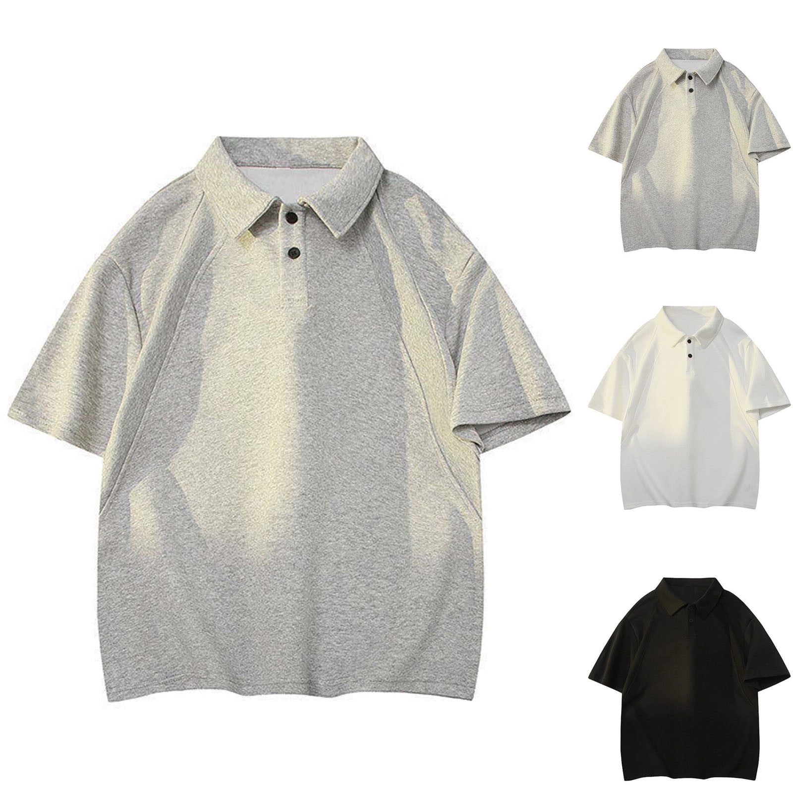 Afuyipoi Men's Casual Polo T-Shirt,Button-Down Collar Solid Color ...