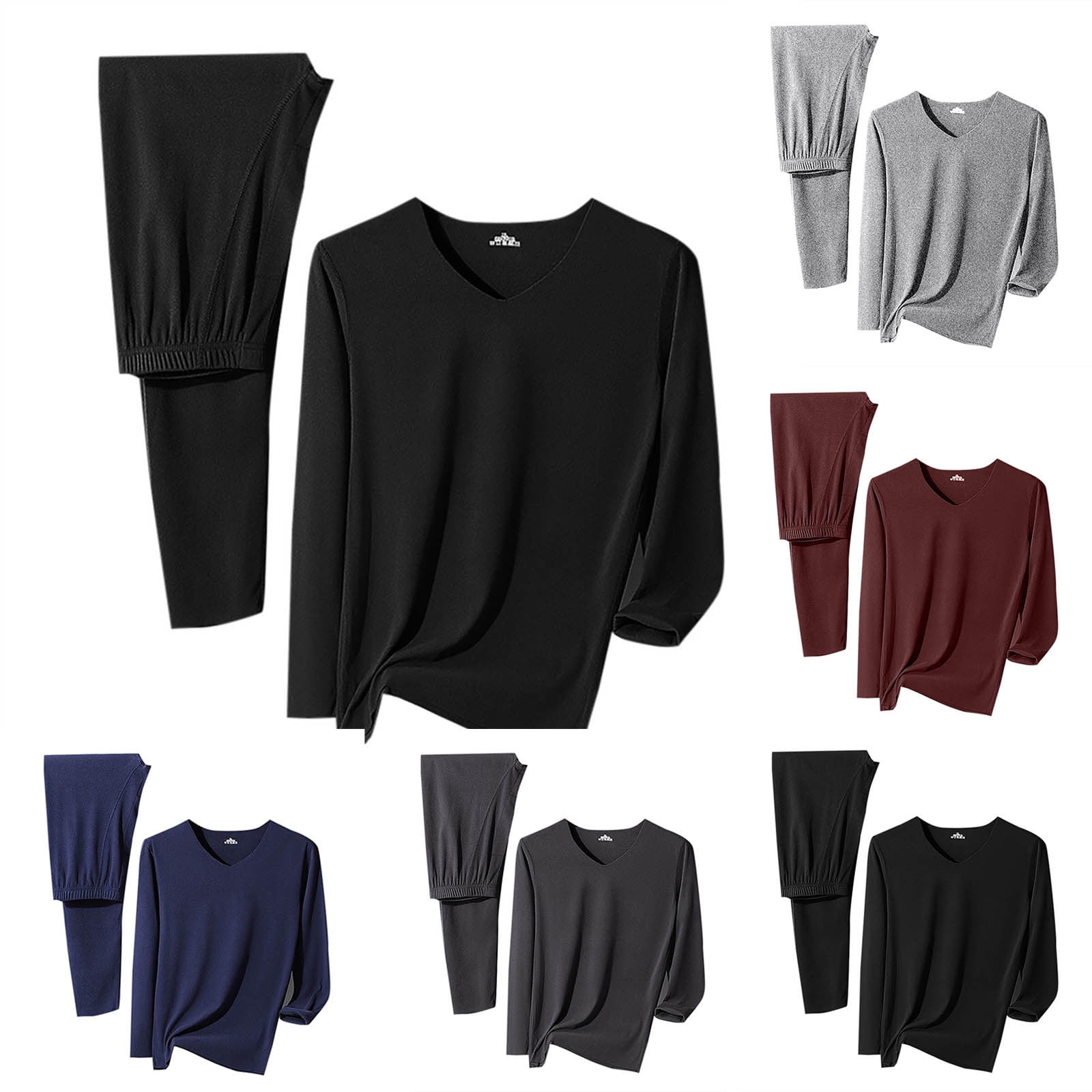 Afuyipoi Men's Casual Solid Color Thermal Underwear Set, Soft Brushed ...