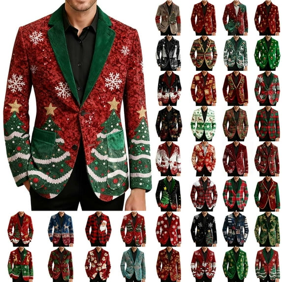 Afuyipoi Men's Christmas Sequin Blazers, Long Sleeve Suit Jackets ...