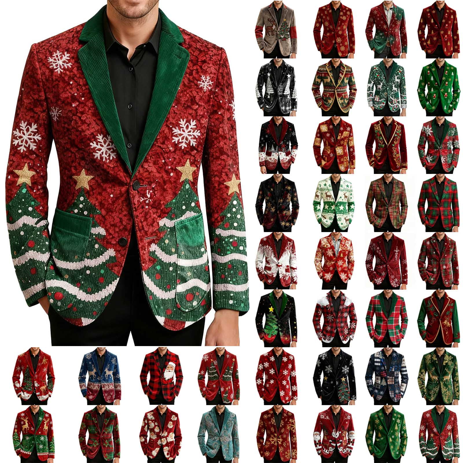 Afuyipoi Men's Christmas Sequin Blazers, Long Sleeve Suit Jackets ...